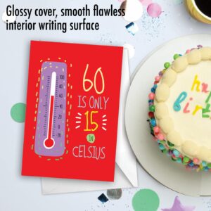 NobleWorks - 60th Milestone Birthday Card with Envelope - Fun Notecard for 60 Year Old, Stationery Congrats - In Celsius 60 C9349MBG