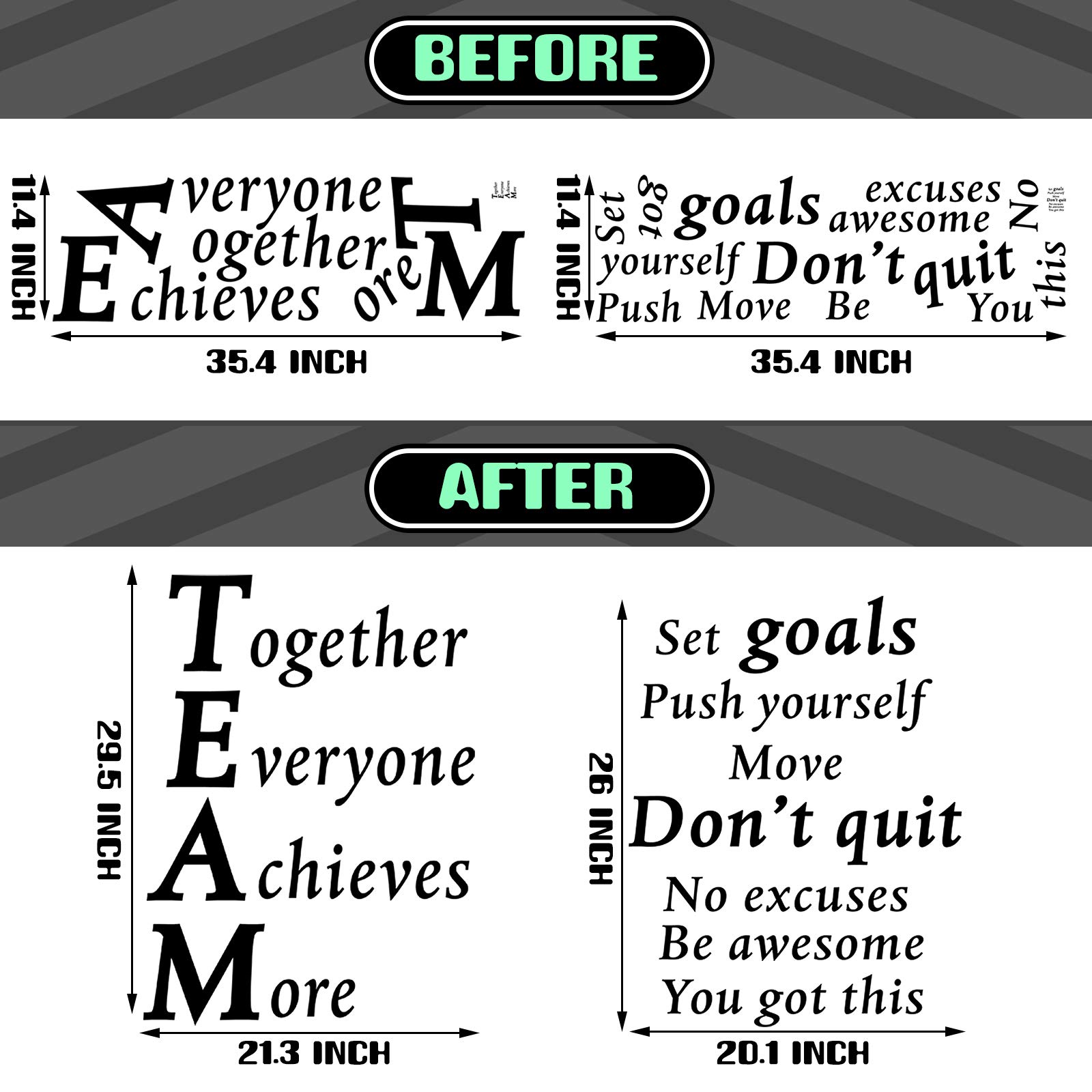 2 Sheets Motivational Wall Decals Vinyl Inspirational Quotes Stickers Together Everyone Achieves More Office Positive Sayings Wall Decals for Office Classroom Team Gym Home Bedroom Decor