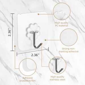 Ninth Five Adhesive Hooks for Hanging Wall Hooks, 22lb Strong Sticky Ceiling Door Hooks, Stainless Steel Transparent Towel Coat Hooks for Home Bathroom Kitchen Outdoor (18)