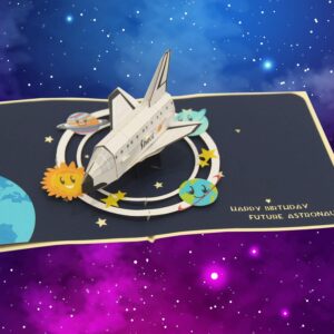 CUTE POPUP - Spaceship Birthday Pop Up Card, Nasa Birthday Pop Up Card, Rocket Card Pop Up, Spaceship Moving Solar System – The Perfect 3D Card for Son, Grandson, Nephew