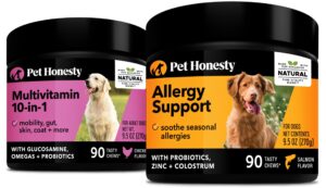 pethonesty 10 in 1 multivitamin + allergy support soft chew supplement bundle - skin & seasonal pollen allergies - itch relief for dogs - joint, digestive, heart, skin, coat & immune support vitamin