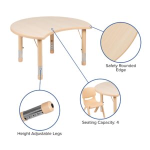 EMMA + OLIVER 25.125" W x 35.5" L Crescent Natural Plastic Adjustable Activity Table-Seats 4