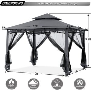 ABCCANOPY Gazebos for Patios 10x12 - Outdoor Steel Frame Gazebo with Mosquito Netting for Lawn Backyard Garden Deck (Dark Gray)