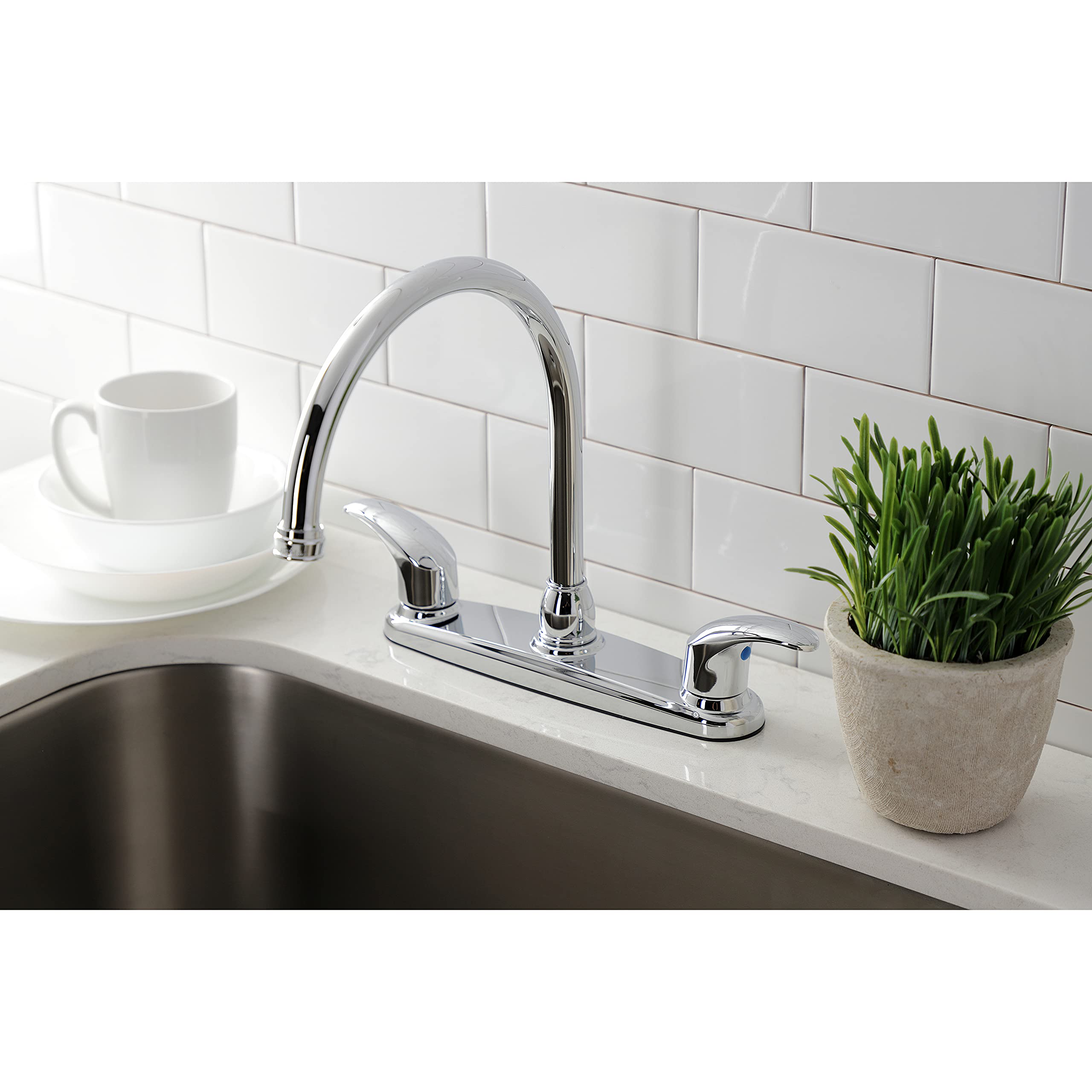 Kingston Brass KB6791LLLS 8" Centerset Kitchen Faucet, Polished Chrome