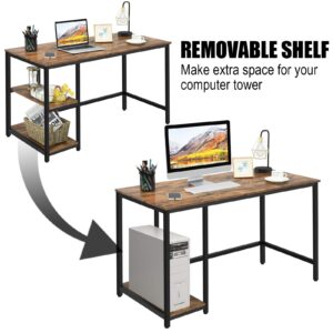 Tangkula Home Office Computer Desk with 2 Storage Shelves, Industrial Study Writing Desk Workstation Laptop Table with Sturdy Metal Frame (Rustic Brown)