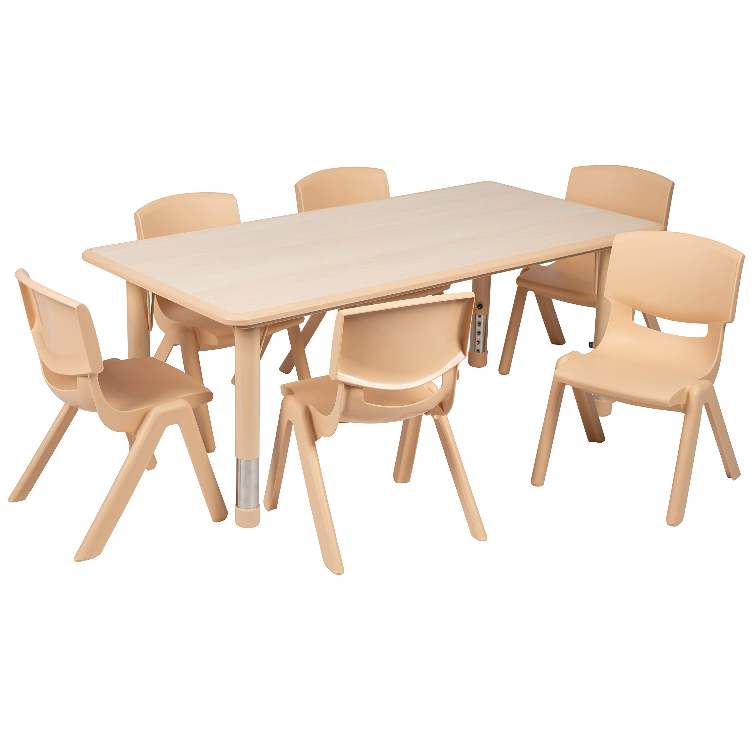 EMMA + OLIVER 23.625" W x 47.25" L Rectangle Natural Plastic Activity Table Set with 6 Chairs