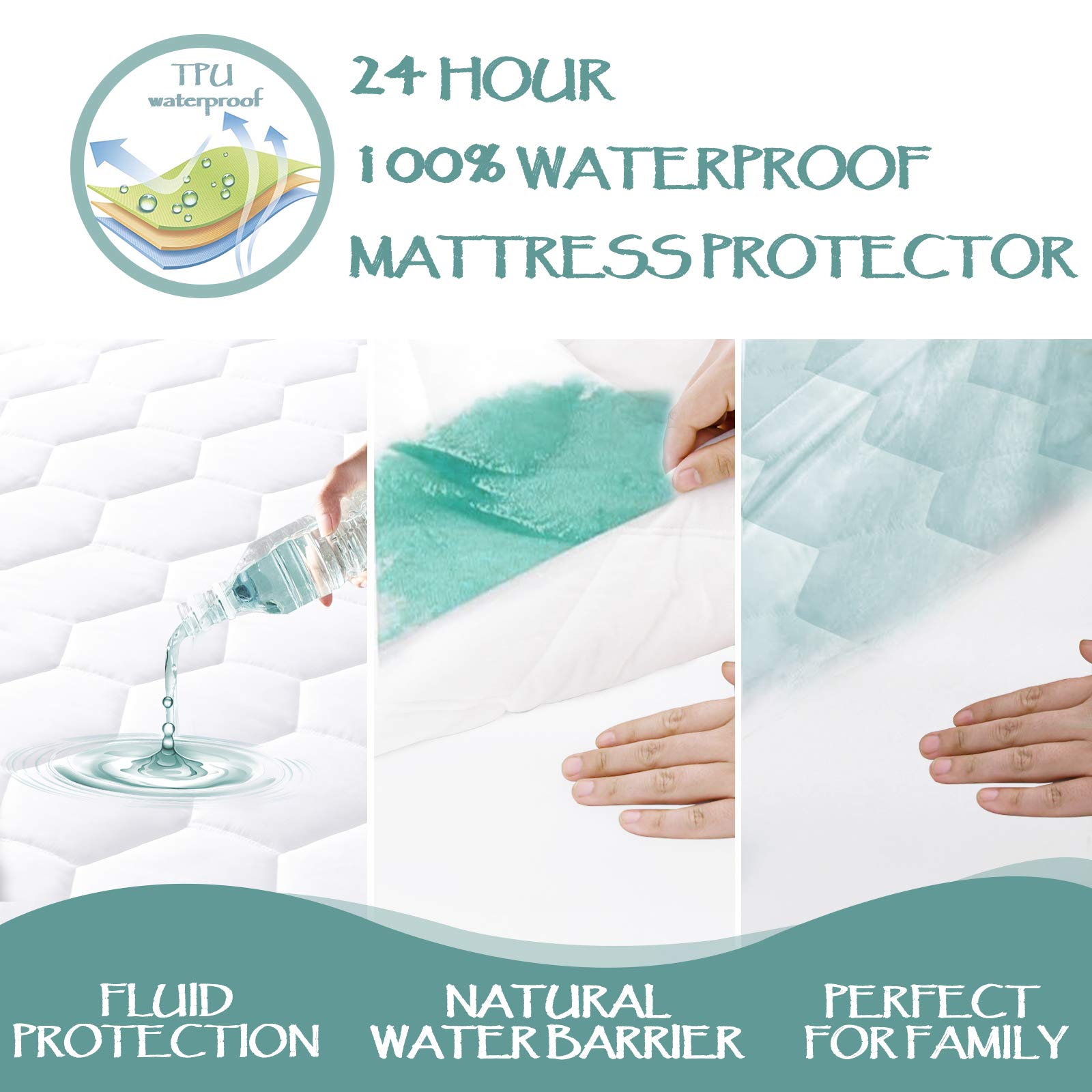 Twin XL Quilted Waterproof Mattress Pad Cover,Soft Mattress Pad Cover, Waterproof Mattress Protector Stretches up to 16” Deep Pocket-Hollow Alternative Filling-Cooling Mattress Topper