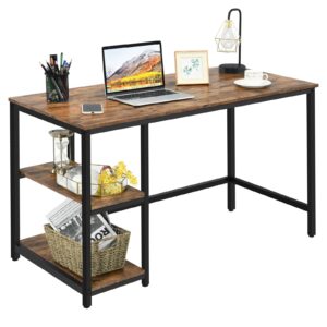 tangkula home office computer desk with 2 storage shelves, industrial study writing desk workstation laptop table with sturdy metal frame (rustic brown)