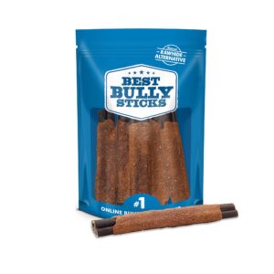 best bully sticks all natural dog chews - 6 inch chicken wrapped beef collagen sticks - usa baked & packed - easily digestible, limited ingredient, rawhide alternative dog chew - 5 pack