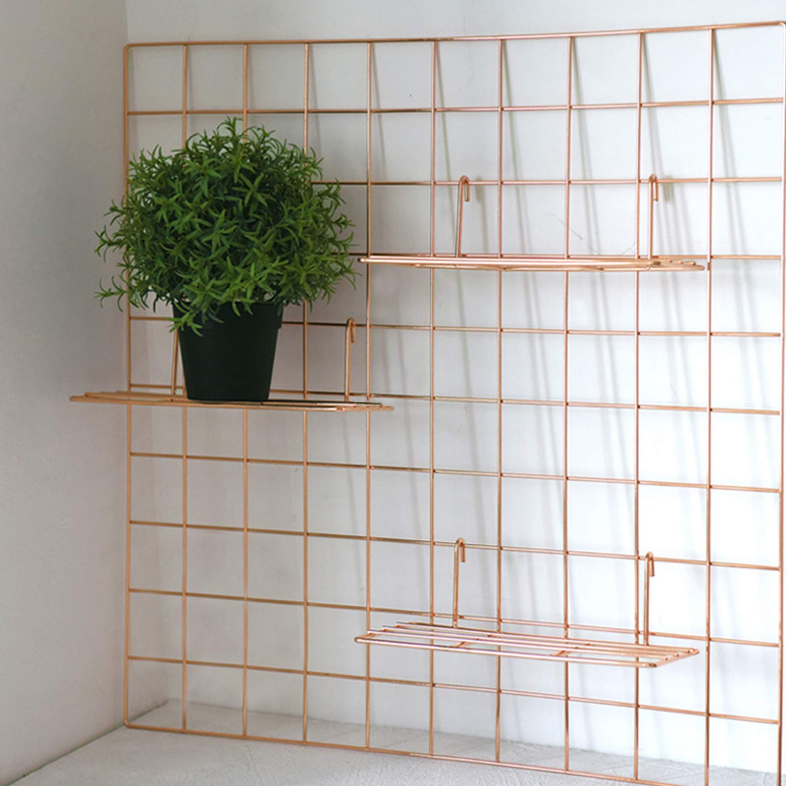 GBYAN Grid Wall Basket Wall Grid Accessories Wire Straight Shelf with Hooks Wall Organizer for Grid Panel Board, Rose Gold