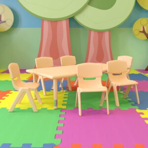 emma + oliver 24" w x 48" l rectangle natural plastic adjustable activity table set - 6 chairs