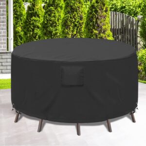 gardrit upgraded patio furniture covers, 100% waterproof round table chair set cover, 600d heavy duty tear-resistant anti-fading outdoor furniture set covers, 84" dia x 27.5 h'' black