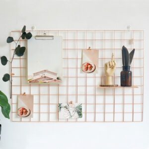 GBYAN Grid Wall Basket Wall Grid Accessories Wire Straight Shelf with Hooks Wall Organizer for Grid Panel Board, Rose Gold