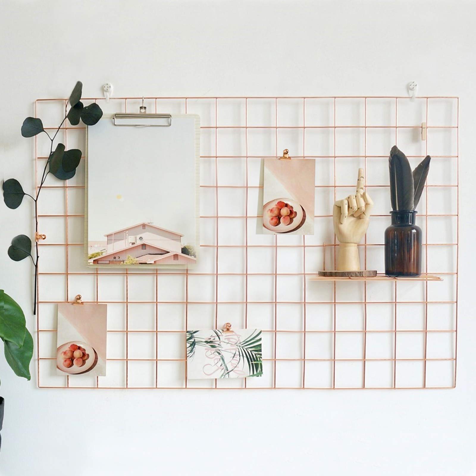 GBYAN Grid Wall Basket Wall Grid Accessories Wire Straight Shelf with Hooks Wall Organizer for Grid Panel Board, Rose Gold