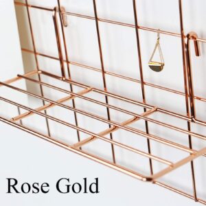 GBYAN Grid Wall Basket Wall Grid Accessories Wire Straight Shelf with Hooks Wall Organizer for Grid Panel Board, Rose Gold