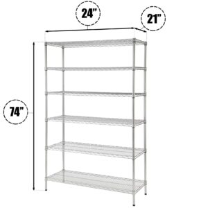 Regal Altair 21" Deep x 24" Wide x 74" High 6 Tier Chrome Wire Shelving Kit | NSF Commercial Storage Rack Unit