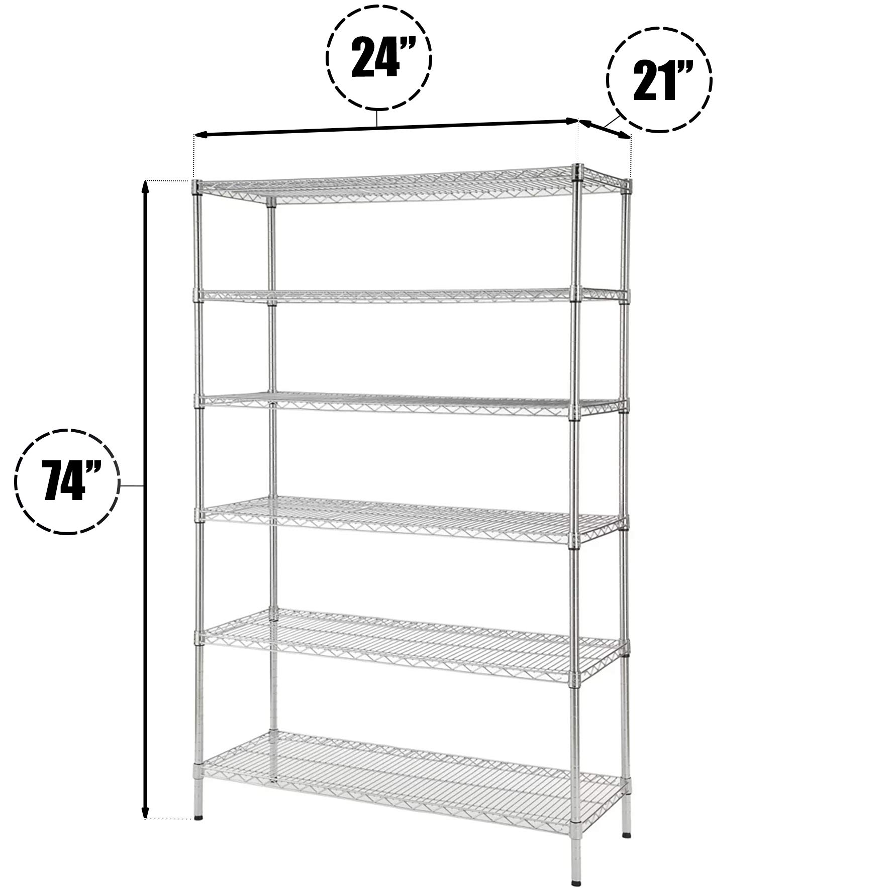 Regal Altair 21" Deep x 24" Wide x 74" High 6 Tier Chrome Wire Shelving Kit | NSF Commercial Storage Rack Unit