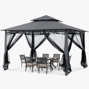 ABCCANOPY Gazebos for Patios 10x12 - Outdoor Steel Frame Gazebo with Mosquito Netting for Lawn Backyard Garden Deck (Dark Gray)