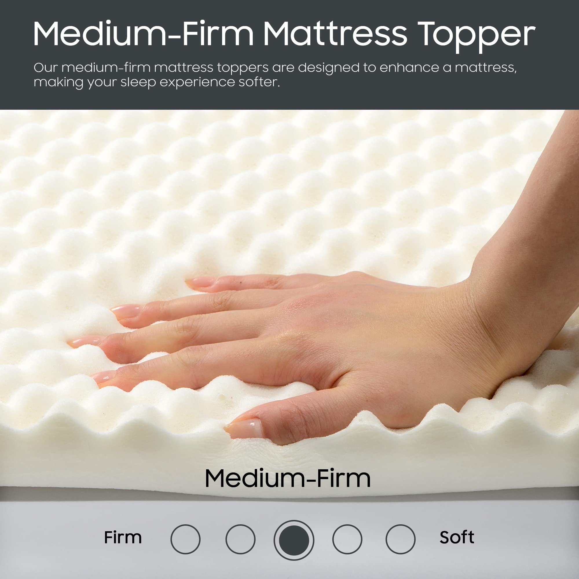 Nutan,1-inch Convoluted Egg Shell Breathable Foam Topper,Adds Comfort to Mattress, King, White