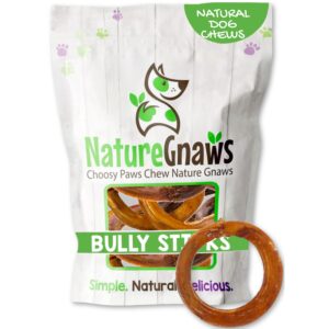 nature gnaws bully stick rings for dogs (5 count) - long lasting for aggressive chewers - natural beef dog chew bones - rawhide free