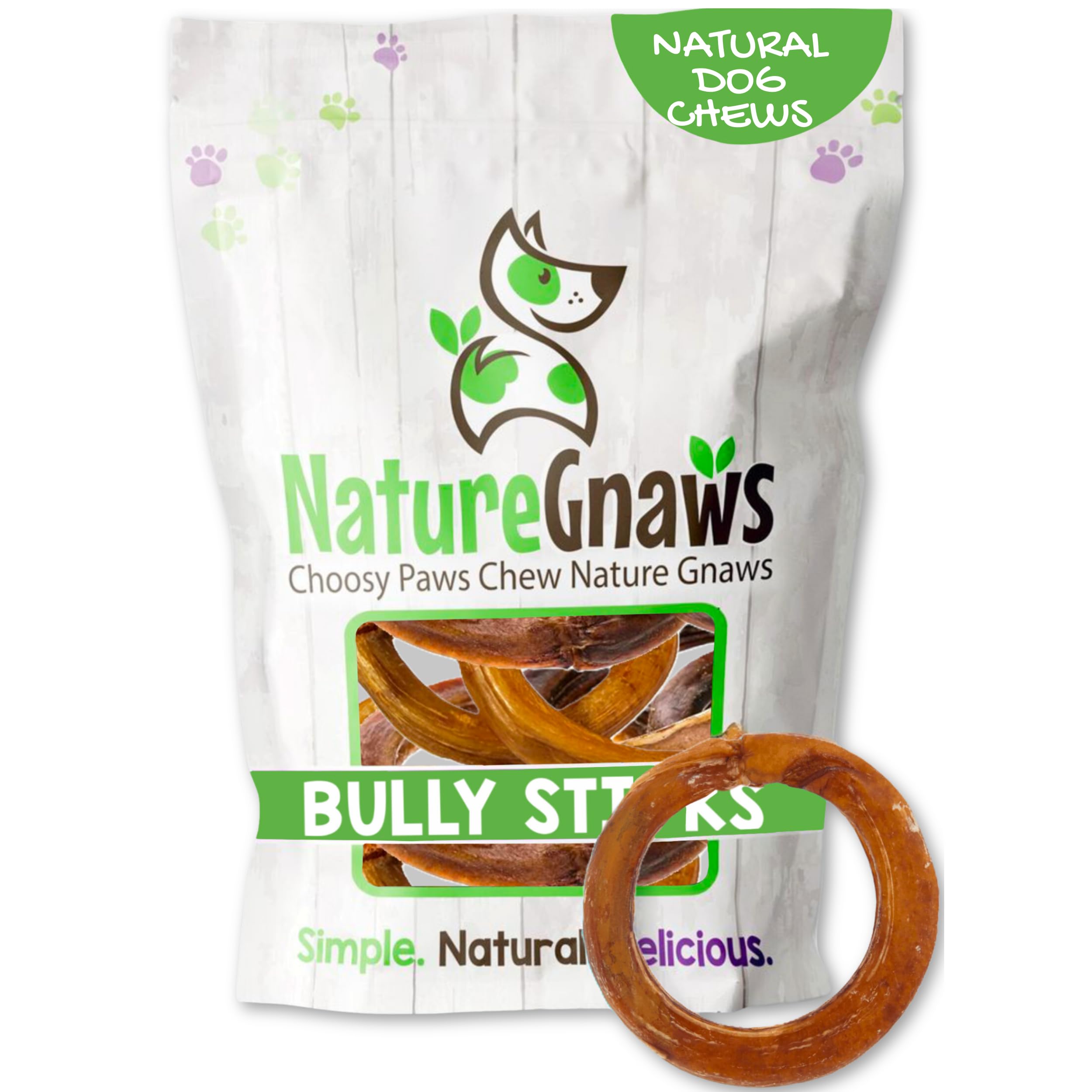 Nature Gnaws Bully Stick Rings for Dogs (5 Count) - Long Lasting for Aggressive Chewers - Natural Beef Dog Chew Bones - Rawhide Free