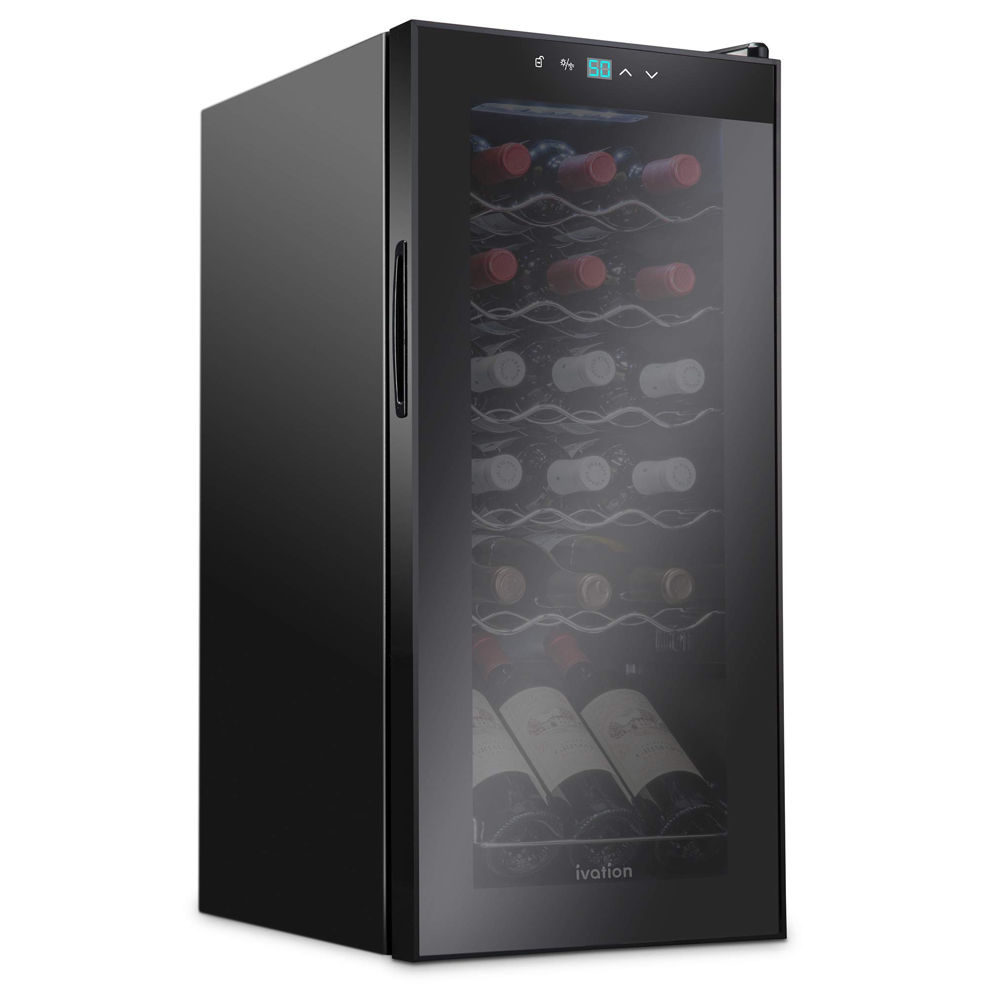 Ivation 18 Bottle Compressor Wine Cooler Refrigerator | Large Freestanding Wine Cellar For Red, White, Champagne or Sparkling Wine | 41f-64f Digital Temperature Control Fridge Glass Door Black