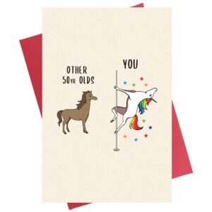 kirynurd hilarious 50th birthday card, funny 50th birthday card, unicorn 50 years old birthday card