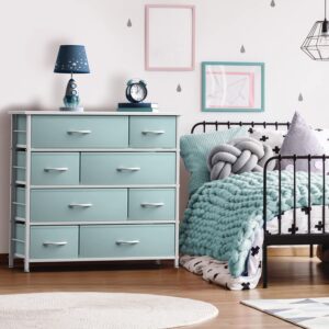 Sorbus Dresser with 8 Drawers - Furniture Storage Chest for Kid’s, Teens, Bedroom, Nursery, Playroom, Clothes, Toys - Steel Frame, Wood Top, Fabric Bins (Aqua)