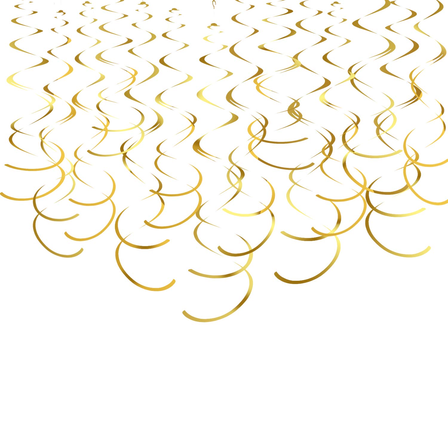 Gold Hanging Swirl Decorations Plastic Streamers Foil Swirls Ceiling Decorations Wedding Baby Shower Birthday Party Decorations, Pack of 30