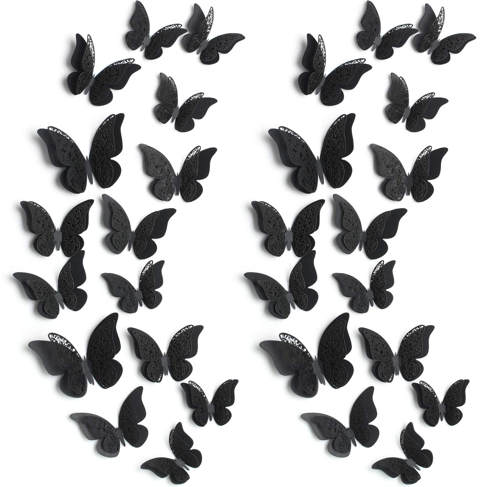 Outus 120 Pieces Black 3D Layered Butterfly Wall Decor Removable Butterfly Stickers Hollow Mural Decals for Birthday Cake Decorations Crafts Bouquet Flower Arrangements