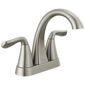 delta faucet arvo centerset bathroom faucet brushed nickel, bathroom sink faucet, drain assembly included, spotshield stainless 25840lf-sp