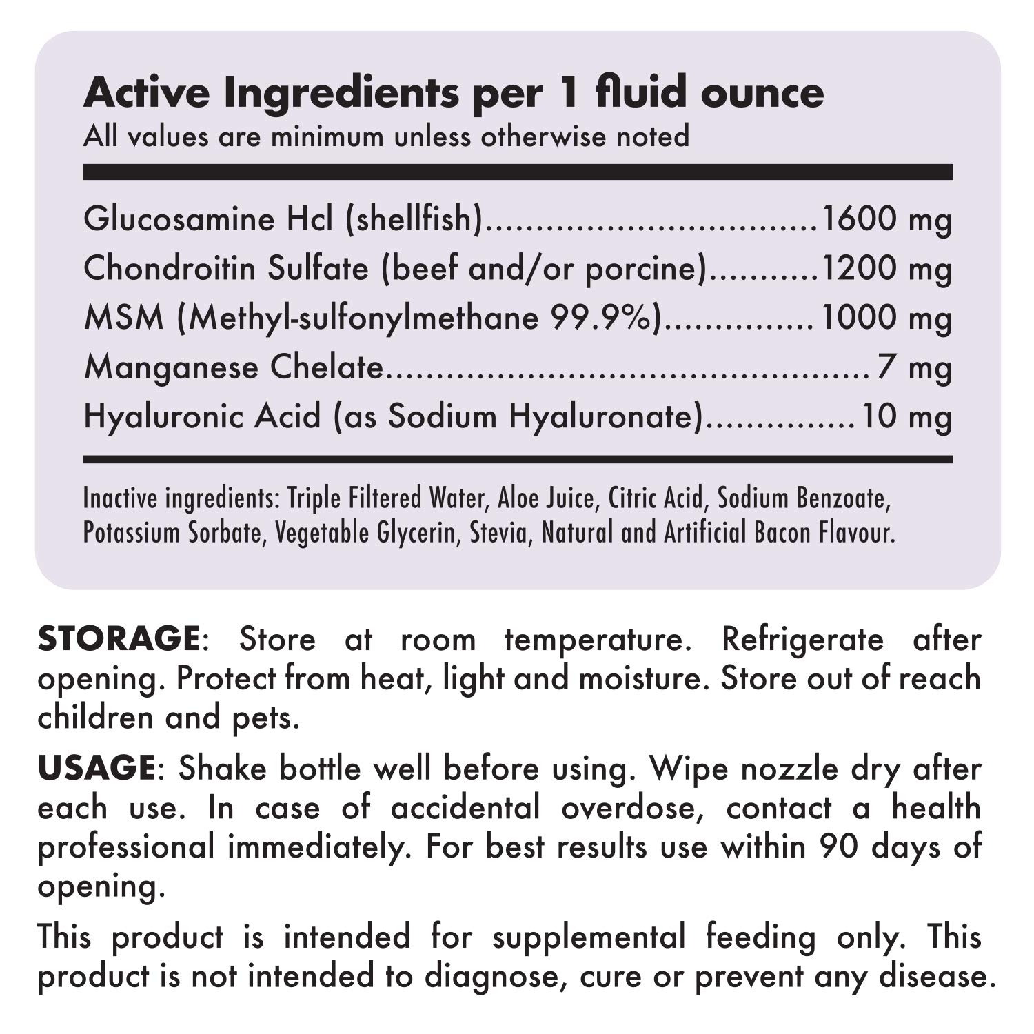 Liquid Glucosamine for Dogs Bacon Flavour Chondroitin, MSM & Hyaluronic Acid K9 Supplement Hip and Joint Formula Advanced Mobility Joint Pain Relief Senior Advanced Supplement for All Breeds 32 oz