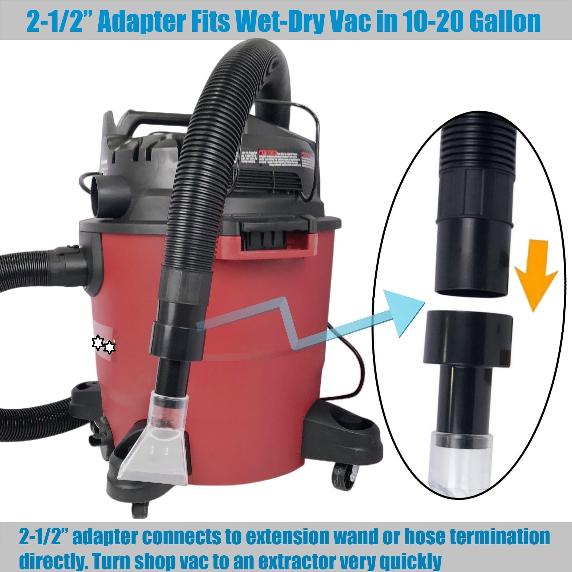 Happy Tree See-Through Extracting Accessory with 2-1/2" Reducer for Upholstery & Carpet Cleaning & Auto Detailing, Shop Vac Extractor Attachment for 10-20 Gallon Wet/Dry Vacuum Cleaners