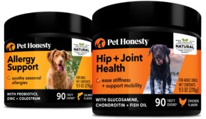 pethonesty allergy support + hip & joint health soft chew bundle - skin & seasonal pollen allergies - itch relief for dogs - joint support, chondroitin, msm, turmeric, pet joint pain relief vitamin