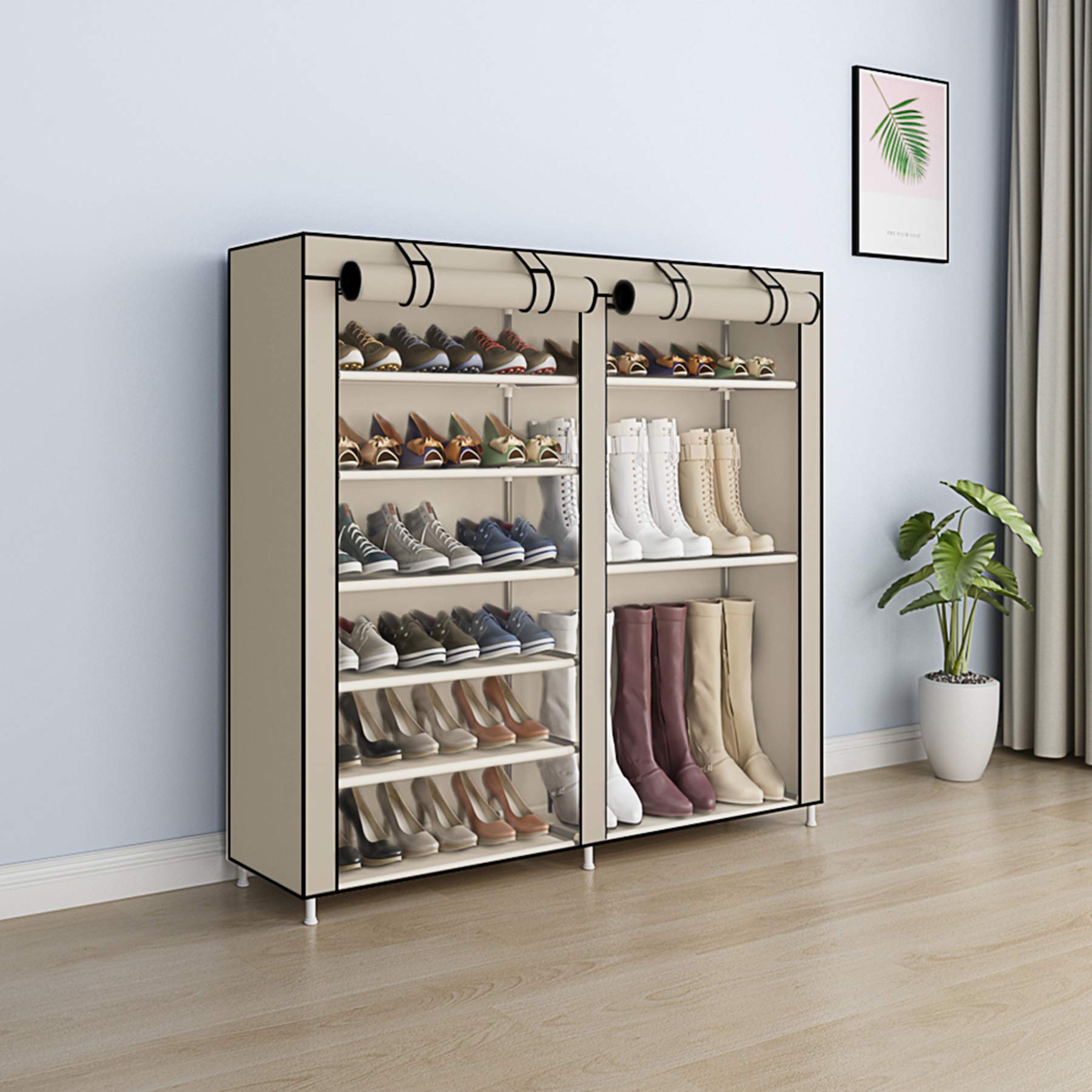 ACCSTORE Shoe Rack Shoe Storage Boot Style Hode up to 27 Pairs Shoes With Non-woven Fabric Cover,Beige