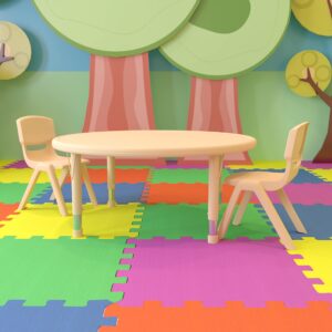 emma + oliver 45" round natural plastic height adjustable activity table set with 2 chairs