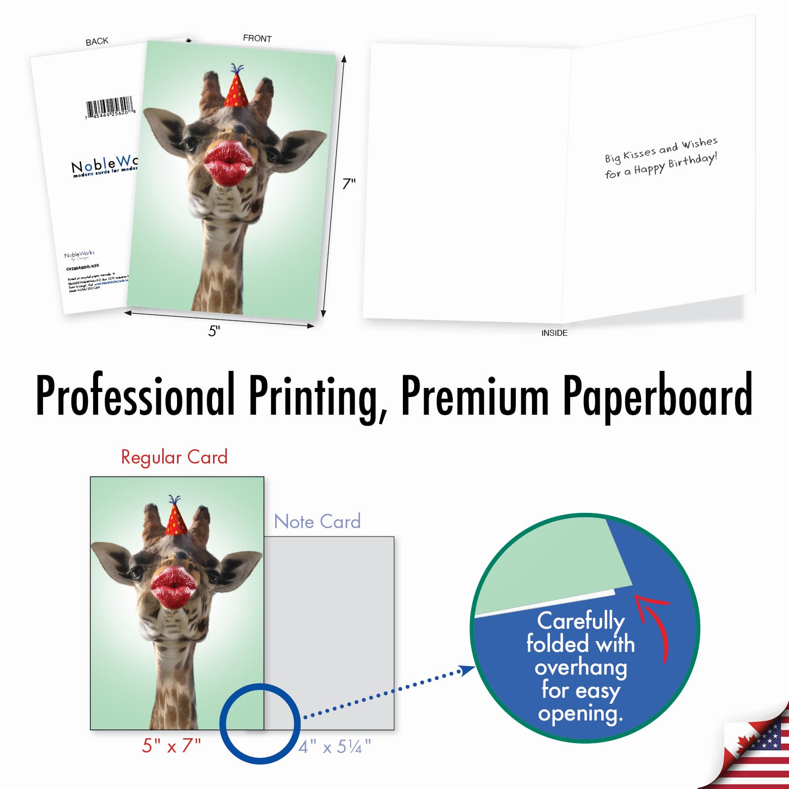 The Best Card Company - 1 Happy Birthday Greeting Card - Adorable Animals, Cute Bday Notecard with Envelope - Wild Kisses Giraffe C9280ABDG