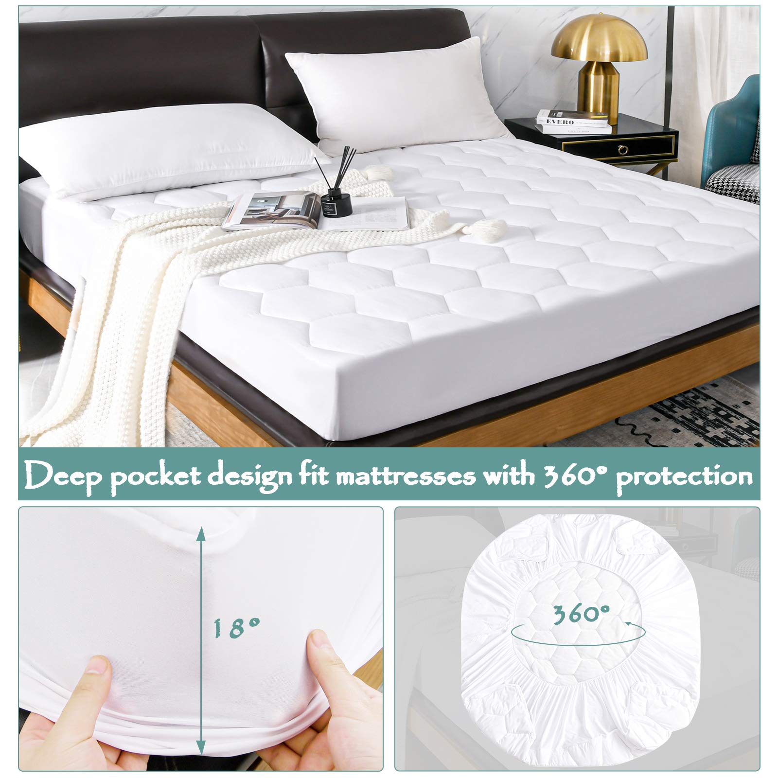 Twin XL Quilted Waterproof Mattress Pad Cover,Soft Mattress Pad Cover, Waterproof Mattress Protector Stretches up to 16” Deep Pocket-Hollow Alternative Filling-Cooling Mattress Topper