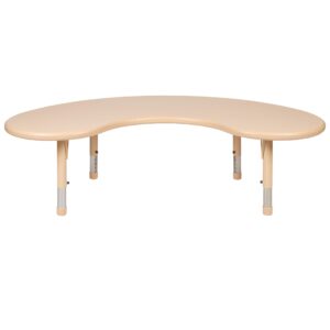 EMMA + OLIVER 35" Wx65 L Half-Moon Natural Plastic Adjustable Activity Table-School Table for 8