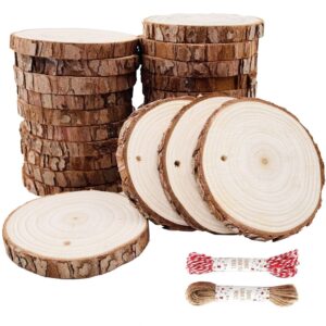 unfinished natural wood slices 25 pcs 3.1-3.5 inch wood coaster pieces craft wood kit predrilled with hole wooden circles great for arts and crafts christmas ornaments diy crafts rustic wedding