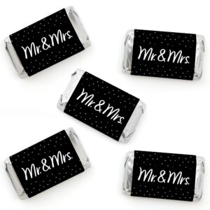 big dot of happiness mr. and mrs. - mini candy bar wrapper stickers - black and white wedding or bridal shower small favors - 40 count