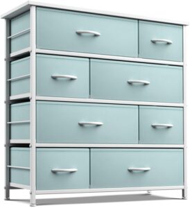 sorbus dresser with 8 drawers - furniture storage chest for kid’s, teens, bedroom, nursery, playroom, clothes, toys - steel frame, wood top, fabric bins (aqua)