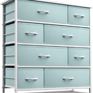 Sorbus Dresser with 8 Drawers - Furniture Storage Chest for Kid’s, Teens, Bedroom, Nursery, Playroom, Clothes, Toys - Steel Frame, Wood Top, Fabric Bins (Aqua)