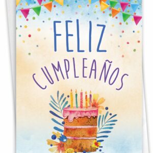 NobleWorks - 1 Spanish Birthday Card with Envelope - Hispanic Latino Celebration Card for Birthdays - Maravilloso Dia C9327BDG-SL