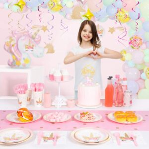 DECORLIFE Unicorn Plates and Napkins Set Serves 16, Unicorn Party Supplies for Girls Birthday, Baby Shower, Cups, Knives, Forks, Spoons Included, Total 112PCS