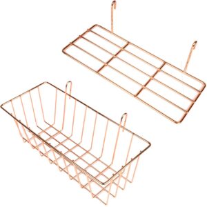 gbyan grid wall basket wall grid accessories wire straight shelf with hooks wall organizer for grid panel board, rose gold