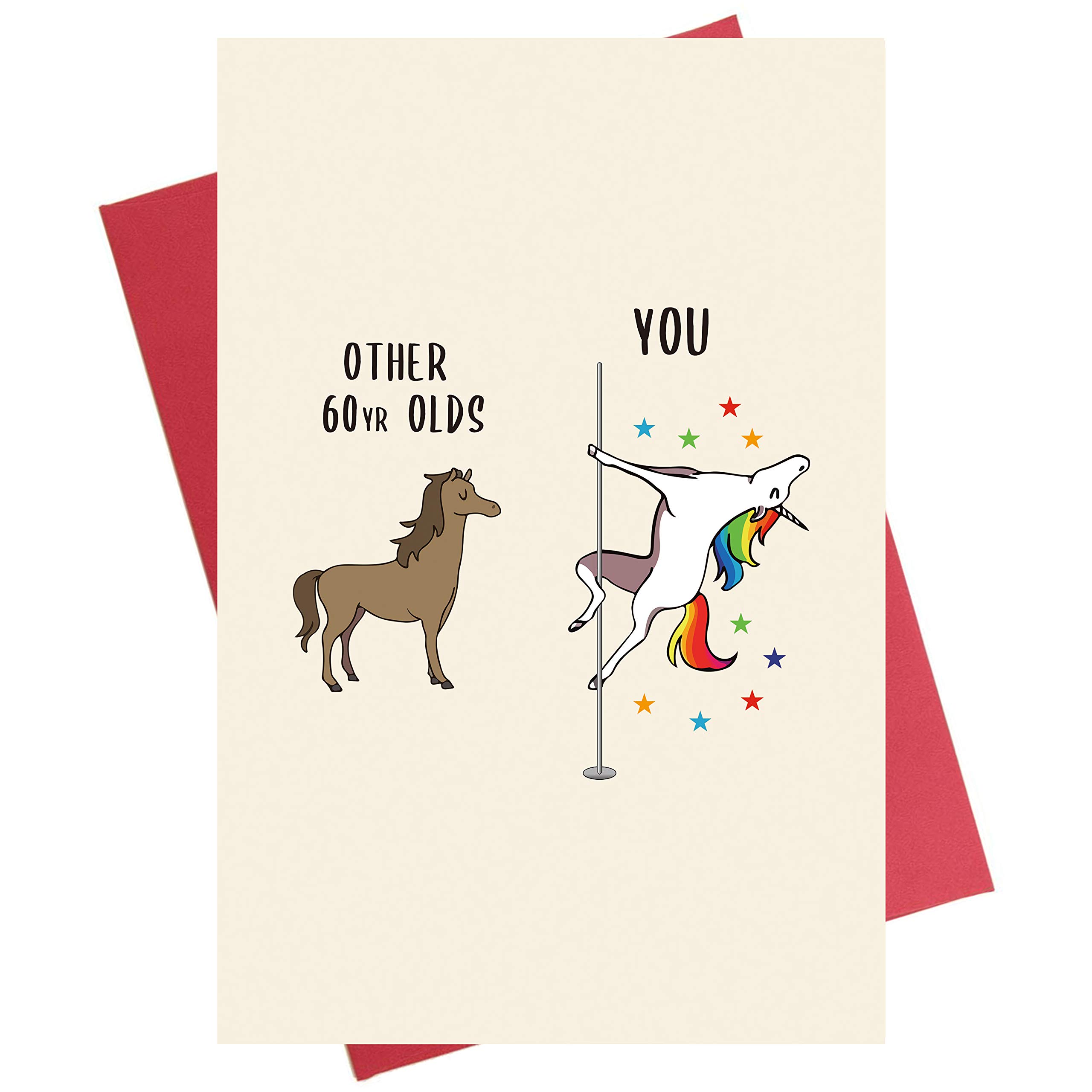 Kirynurd Dancing Unicorn 60th Birthday Card, Hilarious Bday Card, Sixty Birthday Card, Other 60 Year Olds