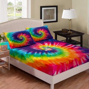 tie-dye bed sheet girl full colorful bedding set chic rainbow chic bed cover decorative bed sheet set bed covers bedclothes room decor 3pcs fitted sheet & 2 pillow case