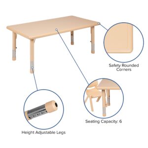 EMMA + OLIVER 24" W x 48" L Rectangle Natural Plastic Adjustable Activity Table Set - 6 Chairs