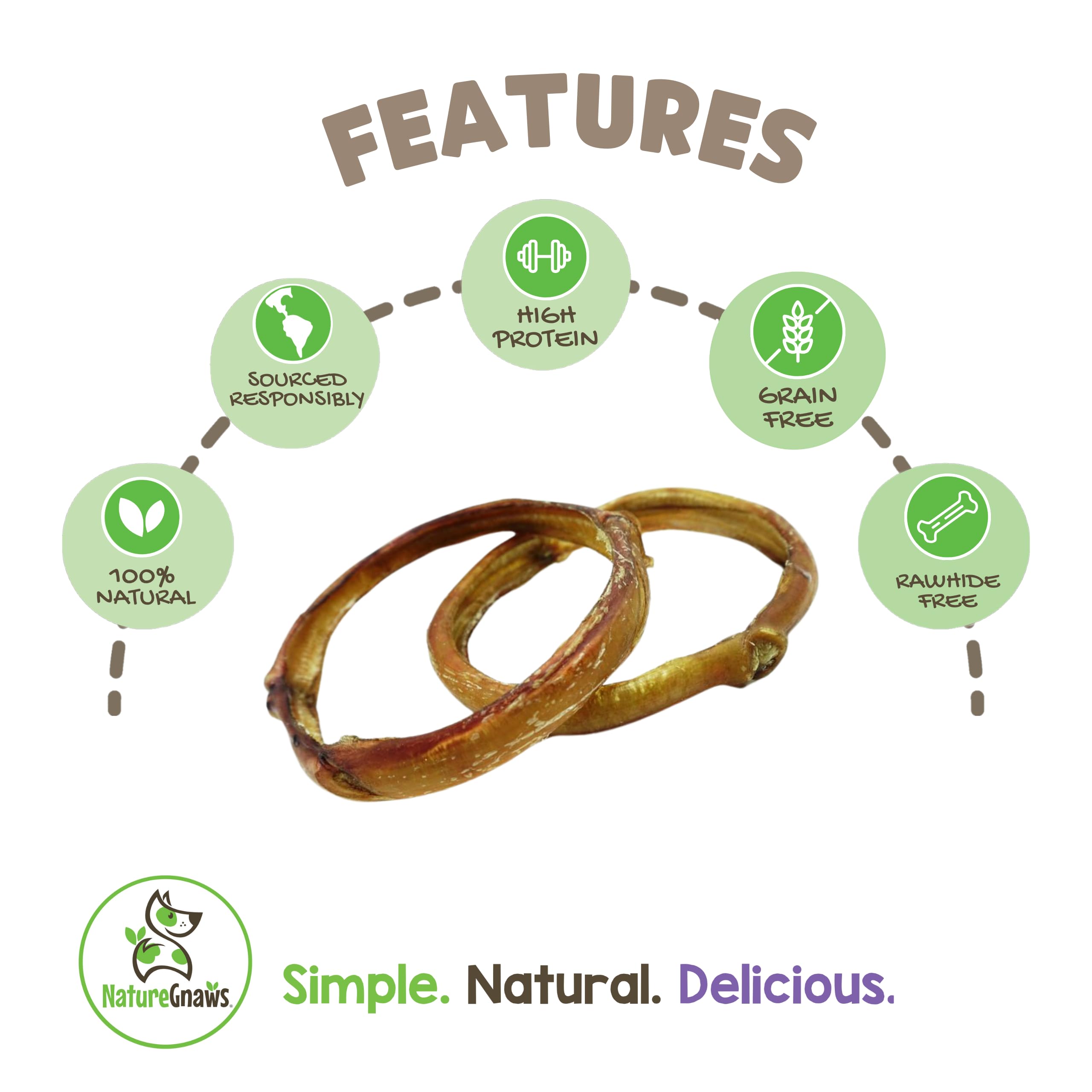 Nature Gnaws Bully Stick Rings for Dogs (5 Count) - Long Lasting for Aggressive Chewers - Natural Beef Dog Chew Bones - Rawhide Free